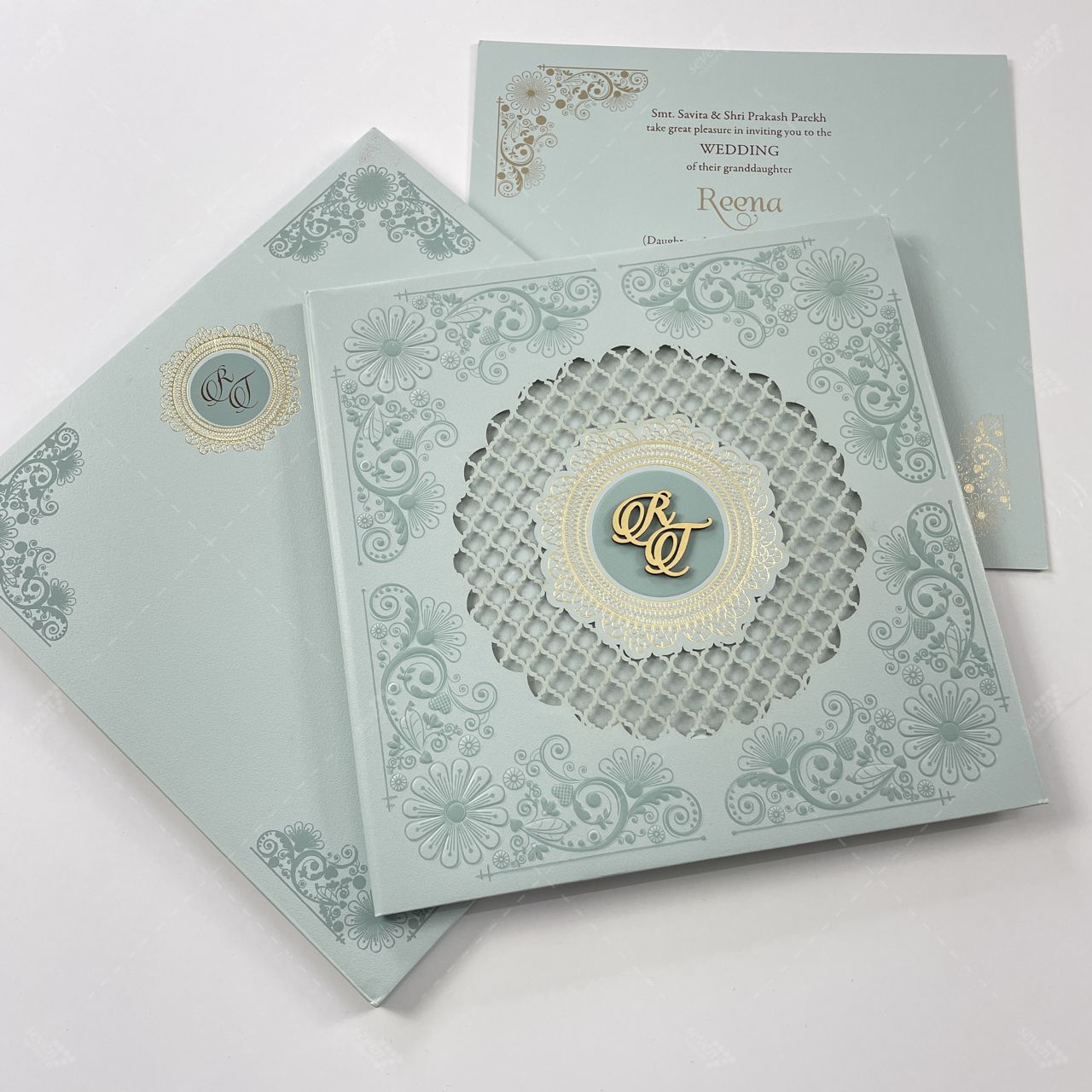 Pastel Blue Premium Hindu or Sikh Indian Wedding Cards